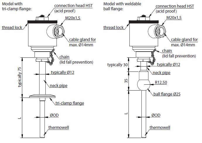 13 Acid proof temperature sensor for hygienic installation